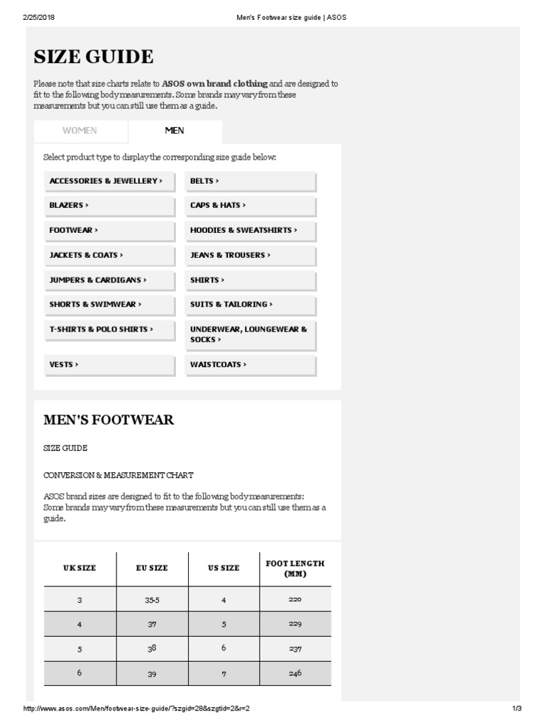 Men's Footwear Size Guide - ASOS | PDF | Suit (Clothing) | Sweater