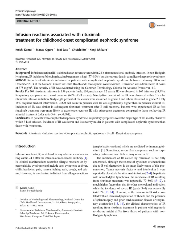 Pediatric Nephrotic Syndrome Rituximab Infusion Reactions | PDF ...
