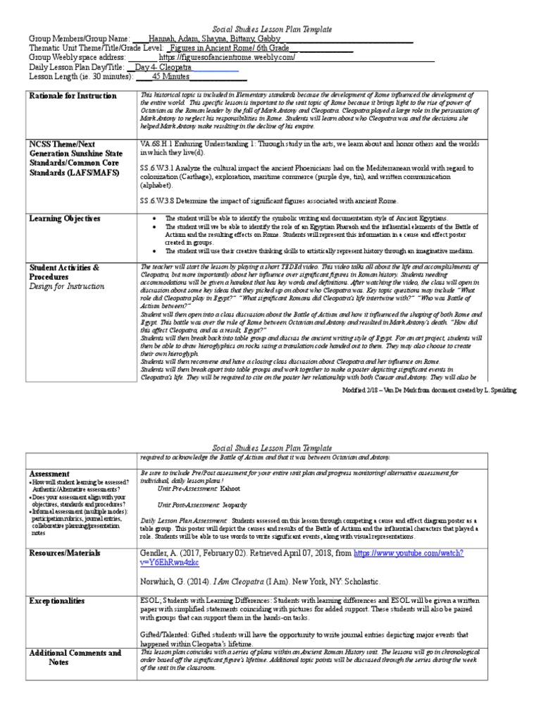 Rationale For Instruction: Social Studies Lesson Plan Template | PDF ...