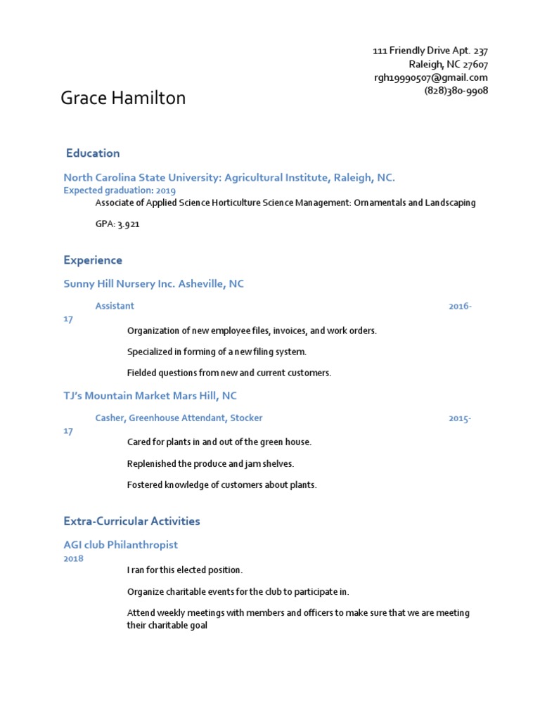 Grace Hamilton Resume | PDF