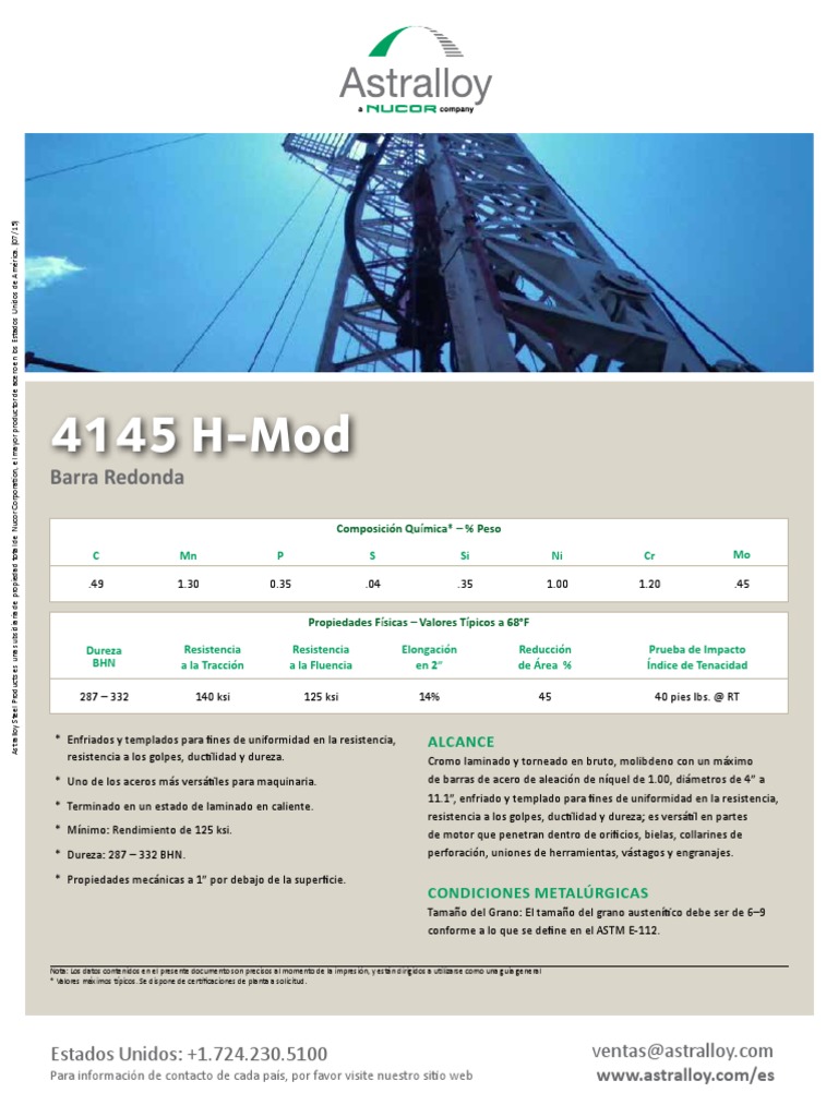 4145 H-Mod SP | PDF | Acero | Metales de transición
