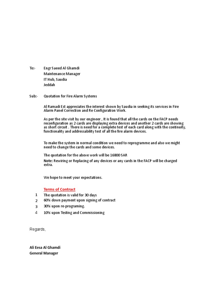 Quotation For Fire Alarm Panel Work | PDF