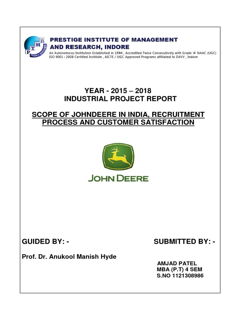 John Deere Project Report Final | PDF | Internship | Job Hunting