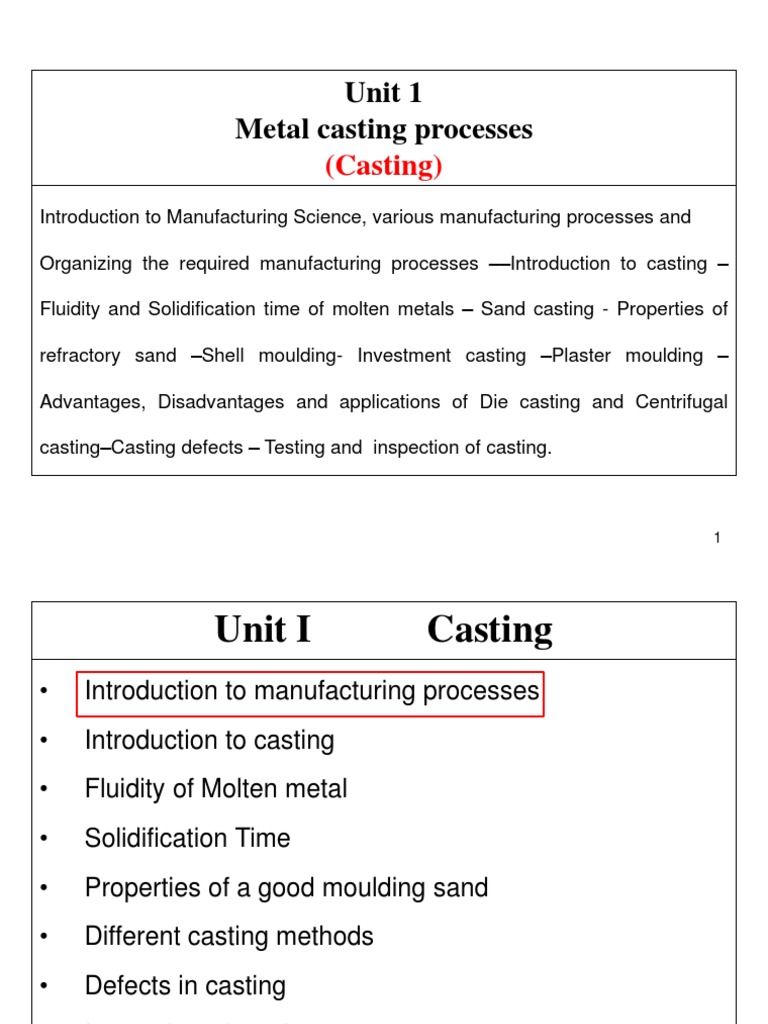 Unit 1 Metal Casting Processes | PDF | Casting (Metalworking) | Foundry