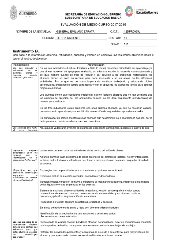 Formato E6 | PDF | Lectura (proceso) | Aprendizaje