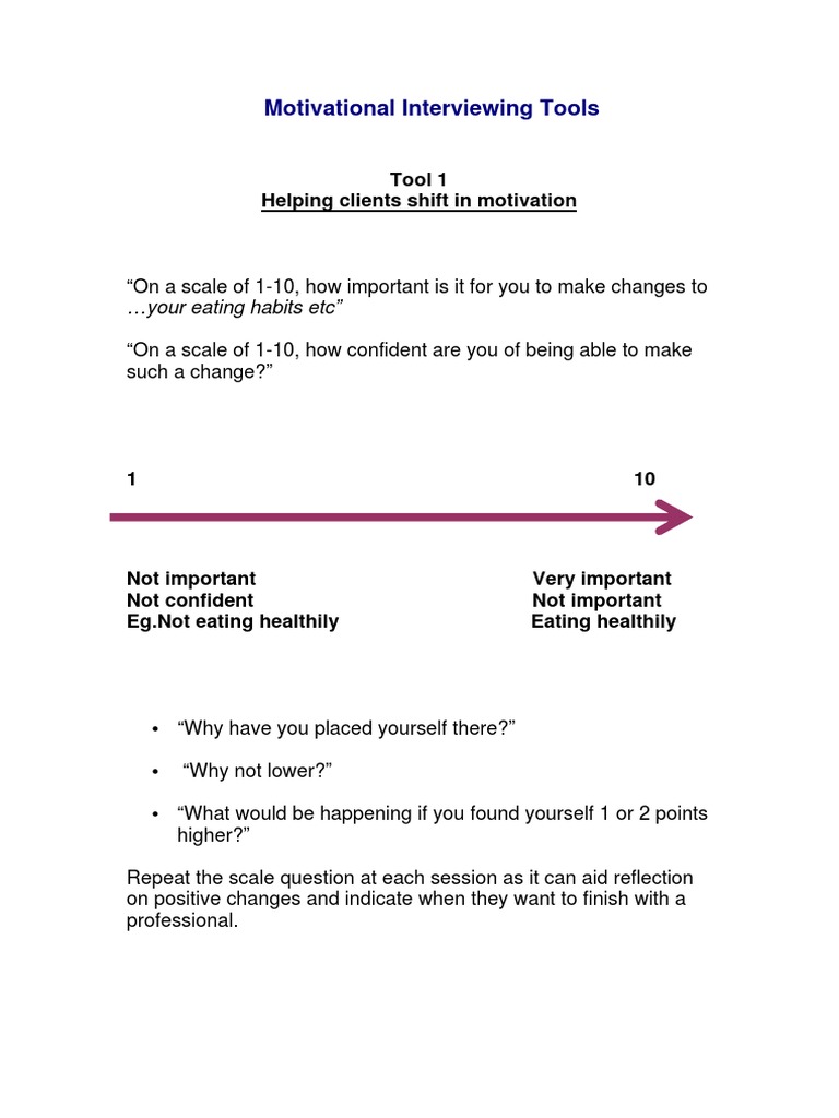 Motivational Interviewing Tools Overview | PDF | Career & Growth | Self ...