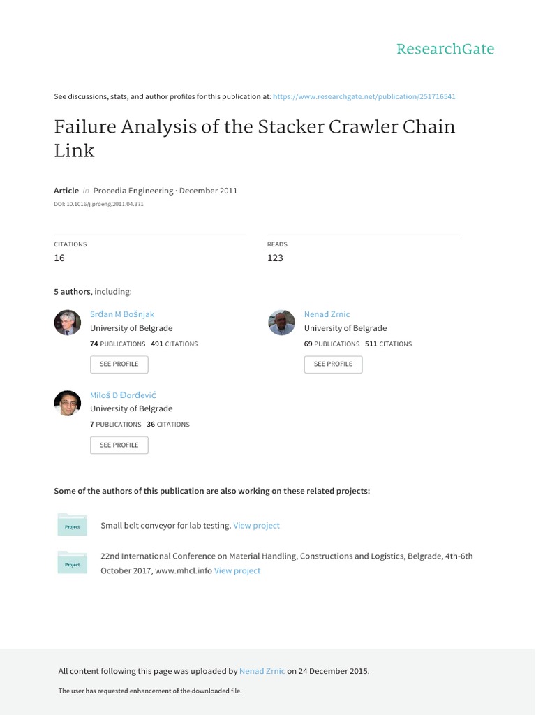 Failure Analysis of The Stacker Crawler Chain | PDF | Industries ...