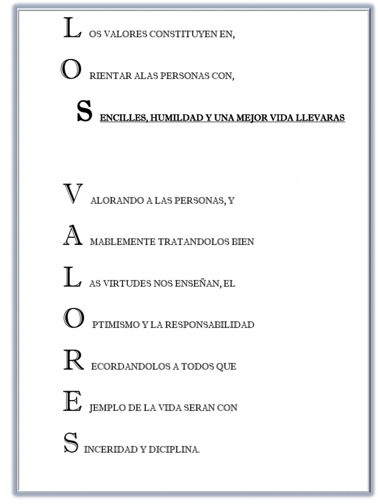 Acrósticos sobre Valores Esenciales | PDF