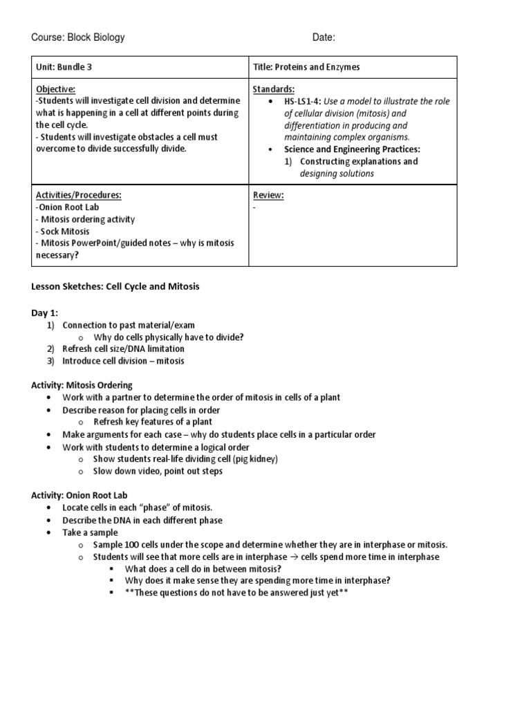 Cell Division Lesson Plan | PDF | Mitosis | Cell (Biology)