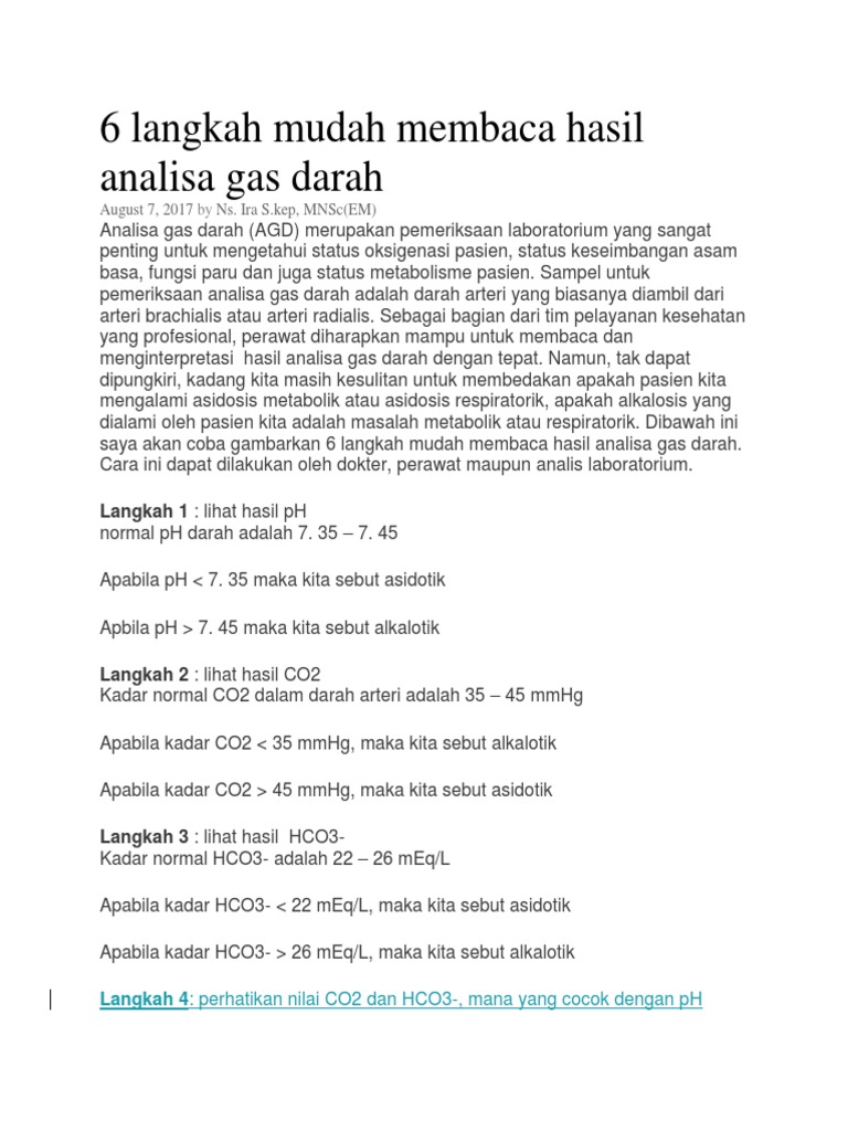 6 Langkah Mudah Membaca Hasil Analisa Gas Darah | PDF