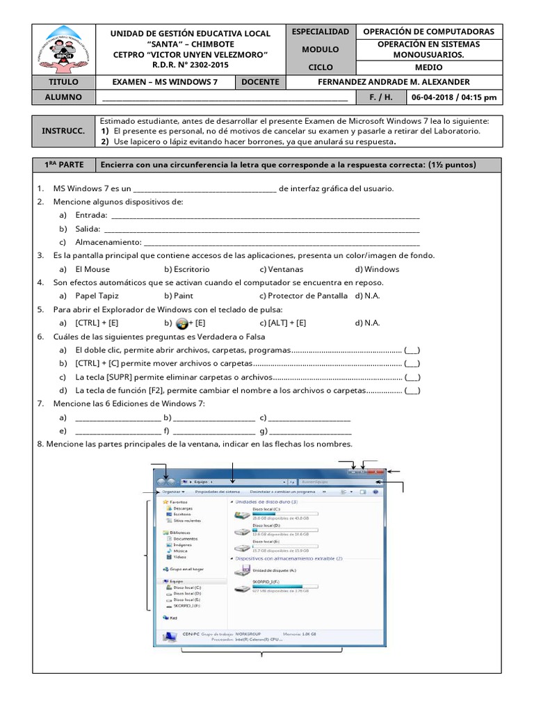 Examen de Windows 7 - CETPRO | PDF | Windows 7 | Microsoft Windows