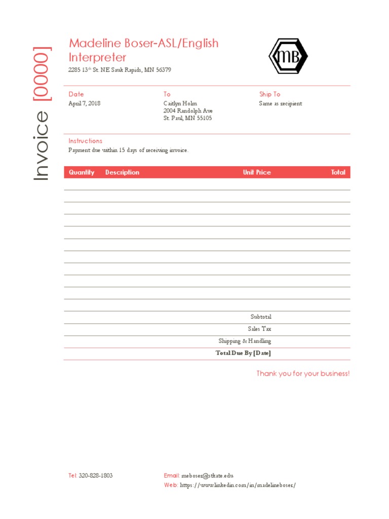 ASL/English Interpreter Invoice | PDF