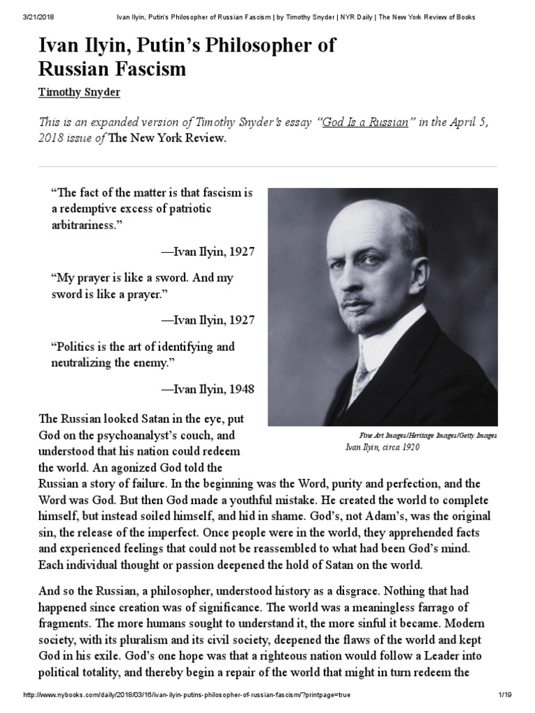 Ivan Ilyin, Putin’s Philosopher of Russian Fascism _ by Timothy Snyder ...