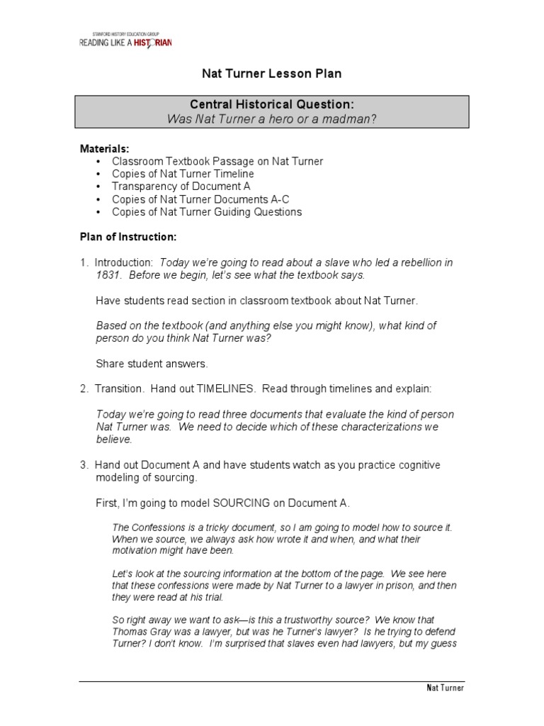 Nat Turner Lesson Plan | PDF | Nat Turner