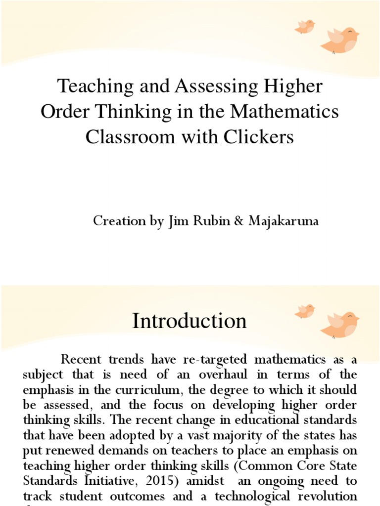 Teaching and Assessing Higher Order Thinking in The | PDF | Teachers ...