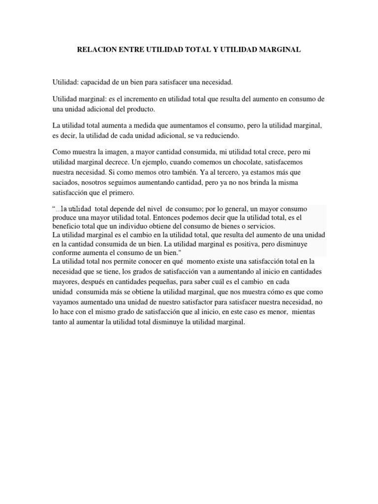 Relacion Entre Utilidad Total y Utilidad Marginal | PDF | Utilidad ...