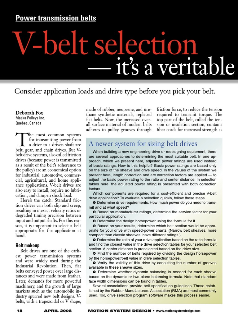 V Belt Selection Its A Veritable Cinch Pdf Belt Mechanical