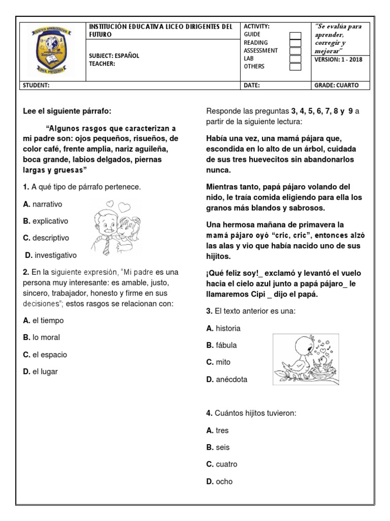 Evaluación de Comprensión Lectora en Español | PDF | Cabra | Idiomas
