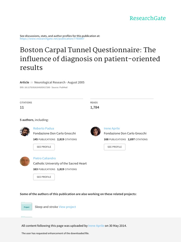Boston Carpal Tunnel Questionnaire | PDF | Effect Size | Carpal Tunnel ...