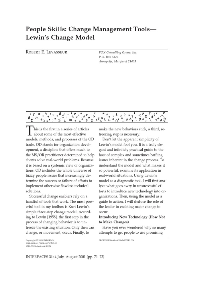 Lewin's Change Model PDF | PDF | Change Management | Leadership