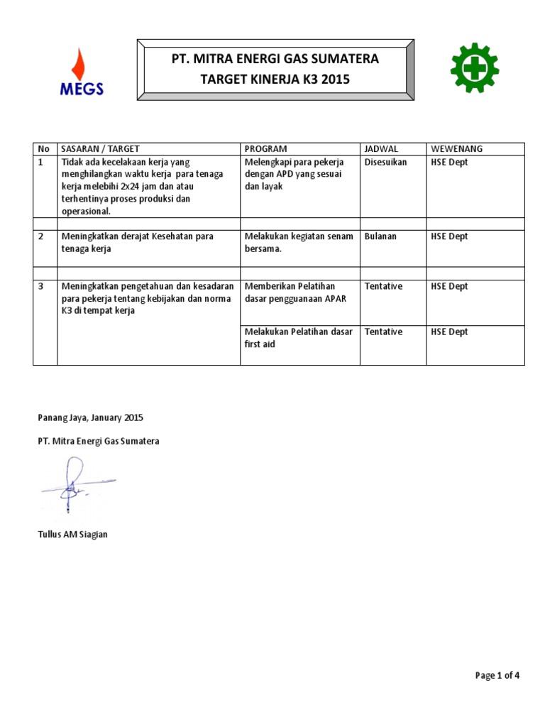 Target Kinerja k3 - 2015 | PDF