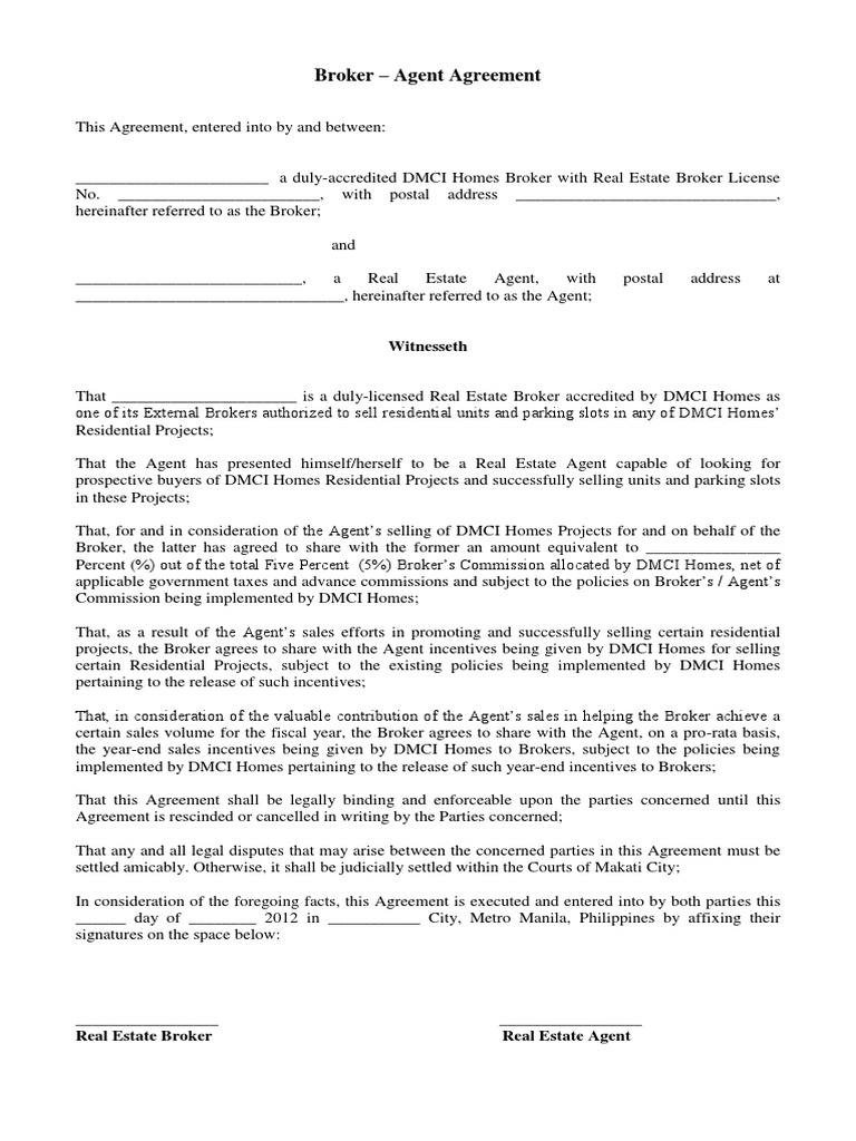 Broker-Agent Agreement Template | PDF | Real Estate Broker | Social ...
