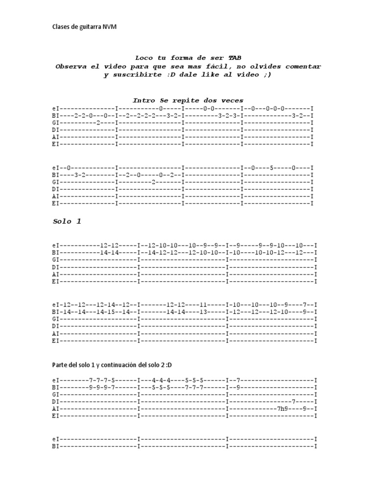 Loco Tu Forma de Ser Tab | PDF | Música grabada | Canciones