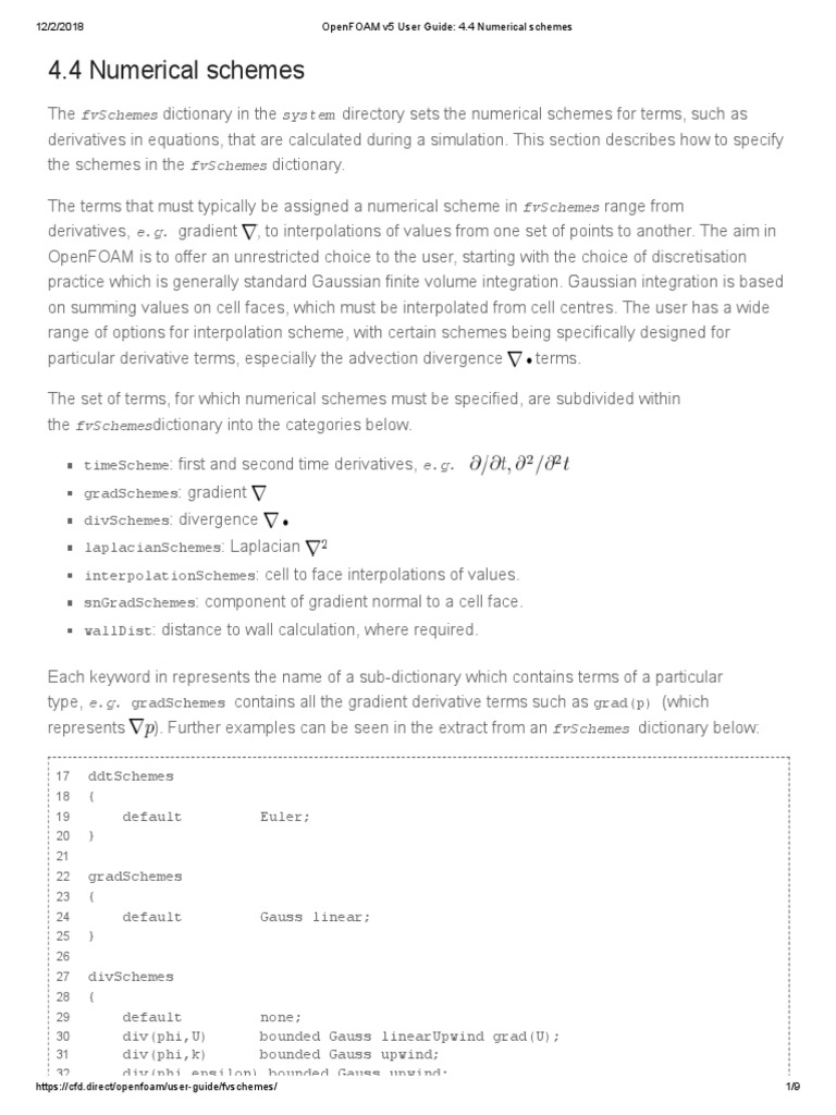OpenFOAM Numerical Schemes | PDF | Numerical Analysis | Computational Fluid Dynamics