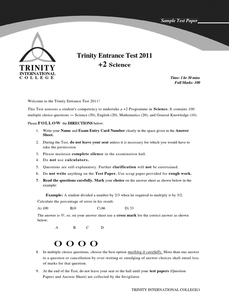 Trinity College Entrance Test Sample 2011 | PDF | Teaching Methods ...