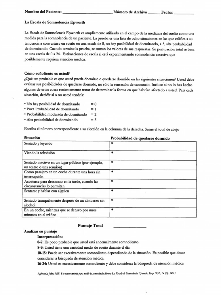 Escala de Somnolencia - Epworth PDF | PDF