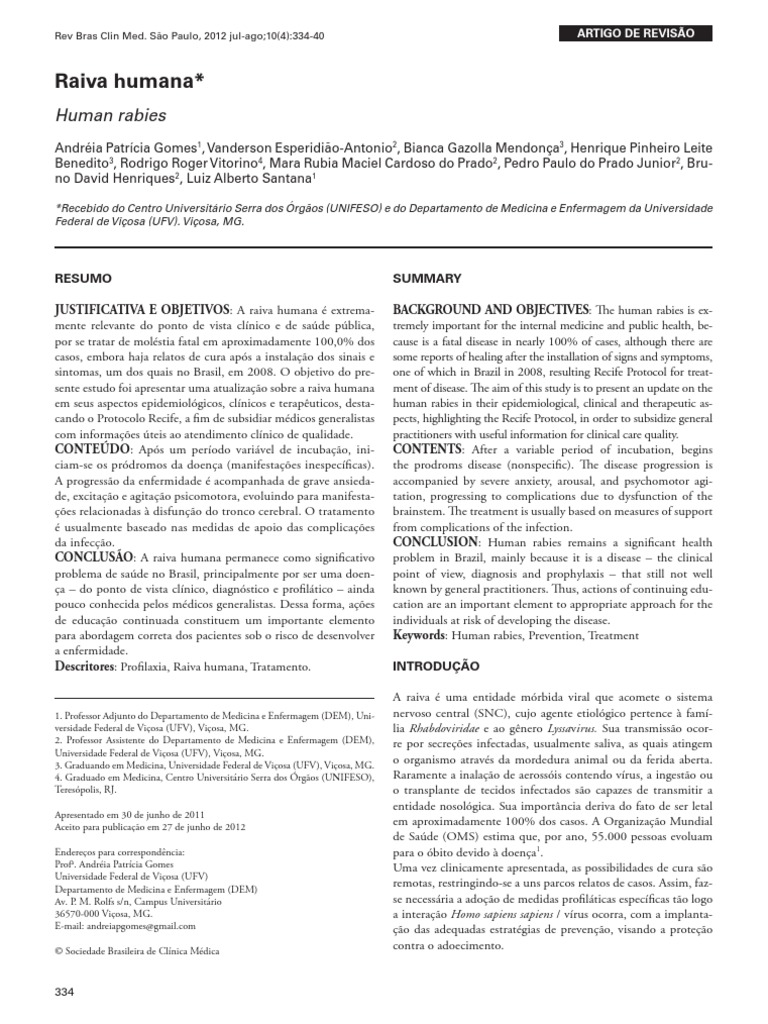 Raiva Humana | PDF | Raiva | Vírus