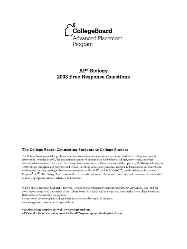 AP Biology 2008 Free-Response Questions: The College Board: Connecting ...