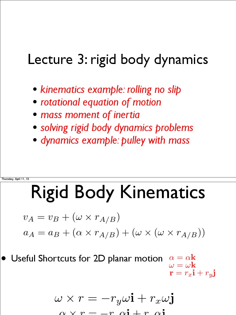 Rigid Body Dynamics: Kinematics & Motion | PDF | Rotation Around A ...