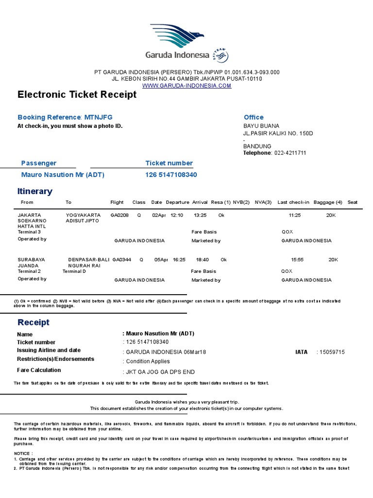 Ansloos Ticket Garuda 1 | PDF | Dangerous Goods | Aviation