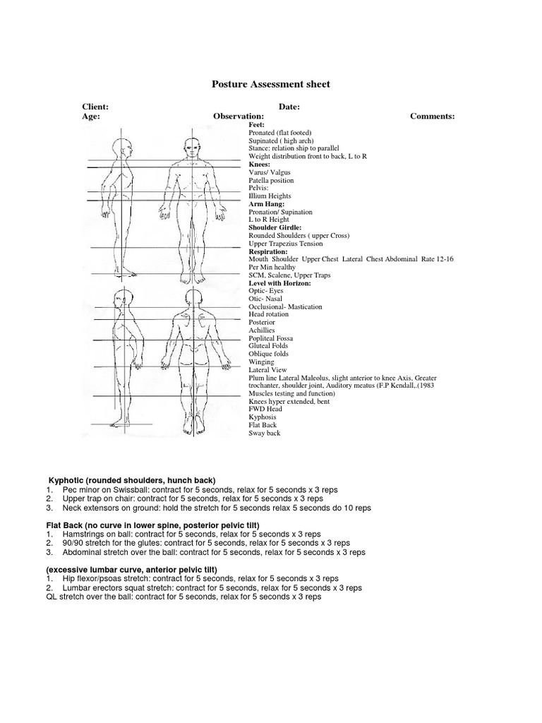 Posture Assessment Sheet | Download Free PDF | Pelvis | Anatomical ...