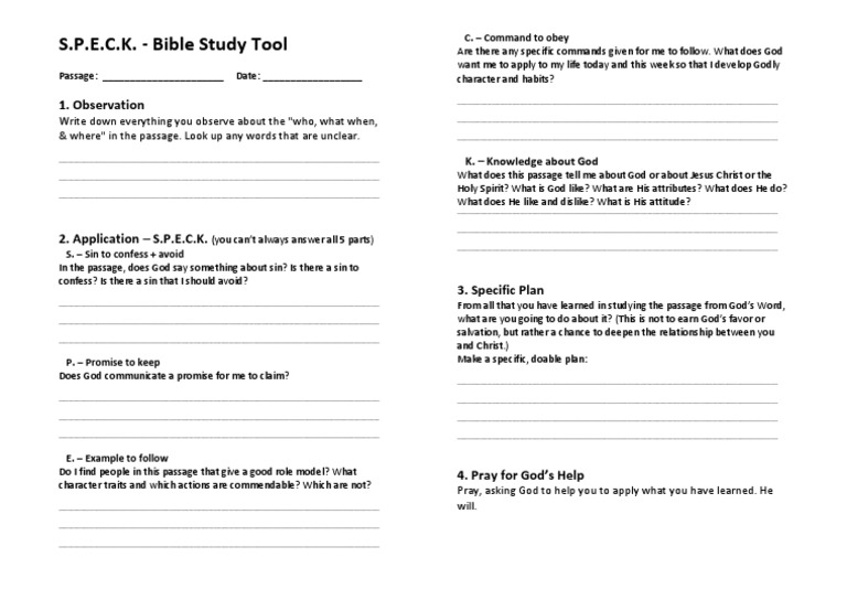S.P.E.C.K. Bible Study Tool A5 | PDF | God | Christian Belief And Doctrine
