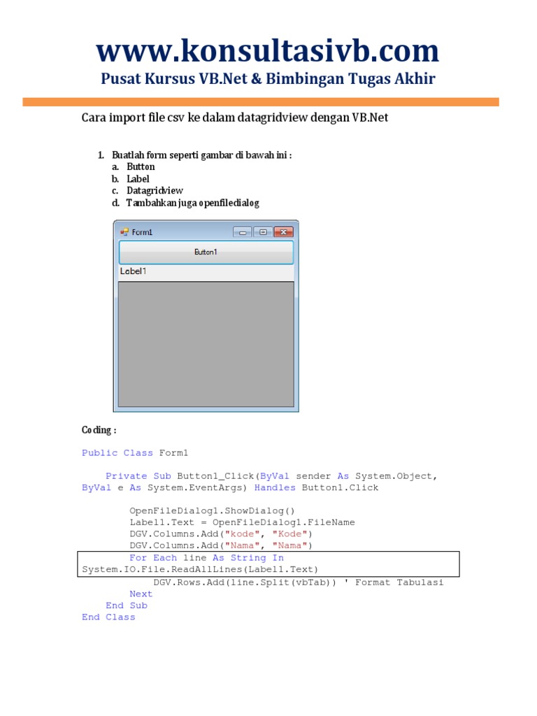 Cara Import File CSV Ke Dalam Datagridview | PDF | Metode & Bahan Ajar | Komputer