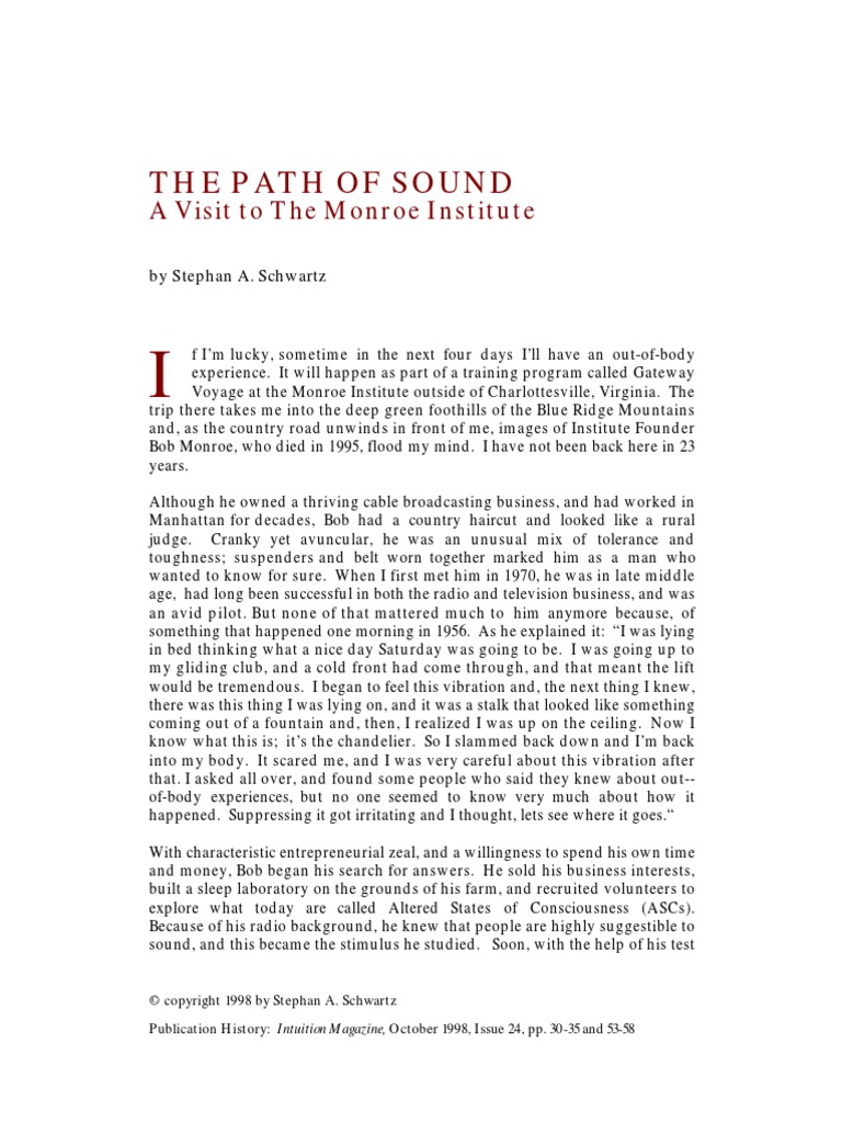 Stephan A. Schwartz - Path of Sound - A Visit To The Monroe Institute ...