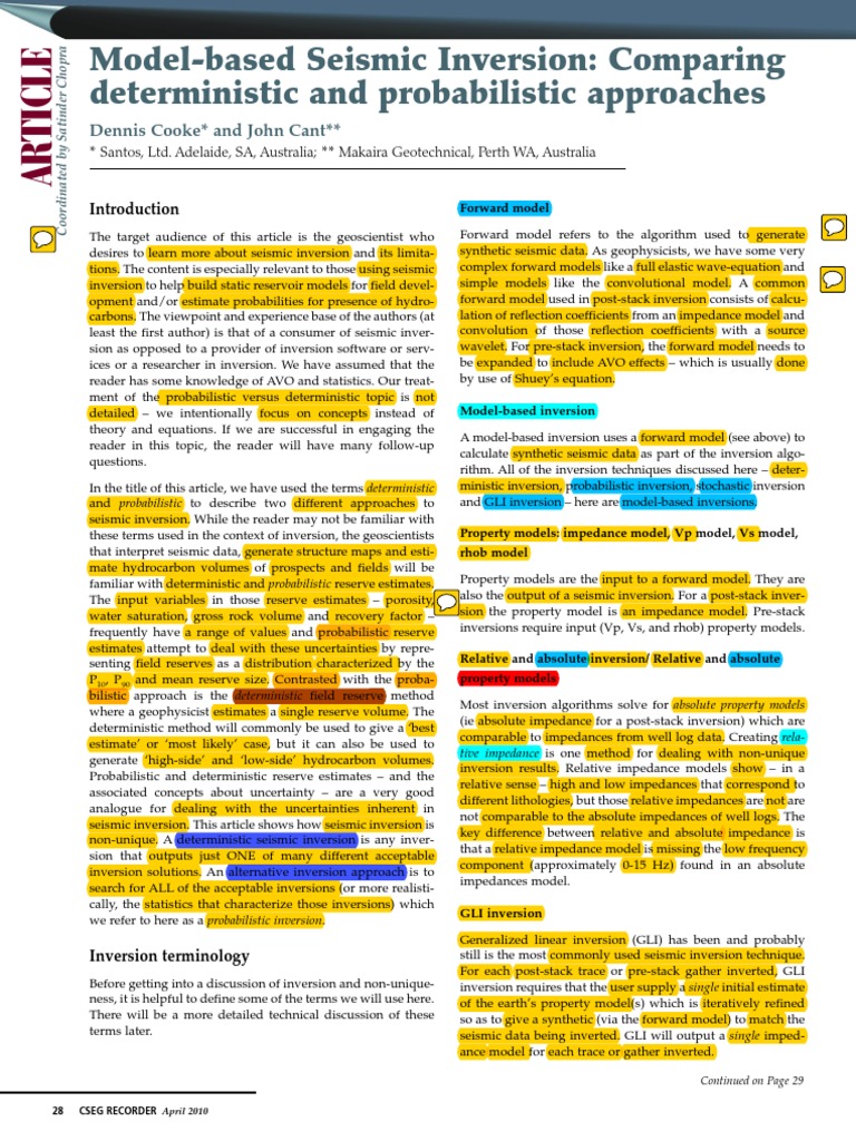2010 04 RECORDER Model Based Seismic Inversion | PDF | Reflection ...