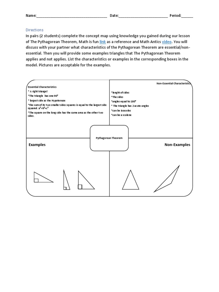 Pythagorean Theorem Concept Map Worksheet | PDF | Euclid | Triangle