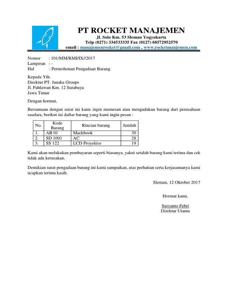 Contoh Surat Pengajuan Barang | PDF Contoh Surat Pengajuan Barang | PDF