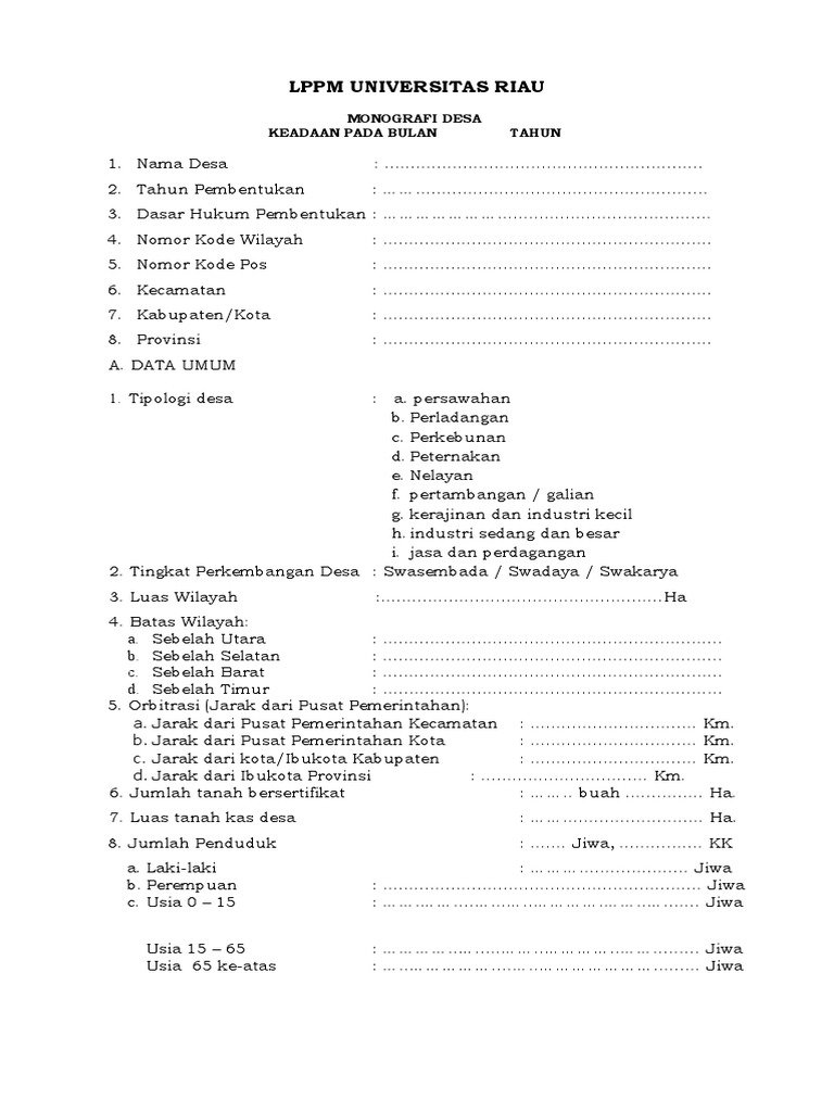 Lampiran Monografi Desa | PDF