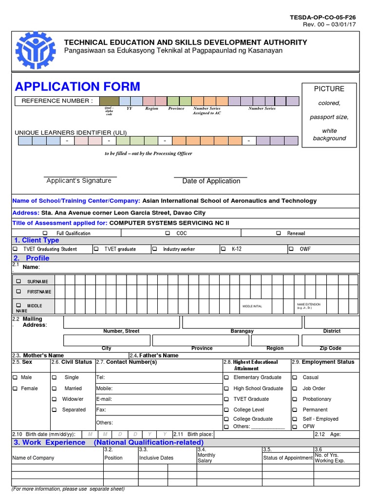 Application Forms Competency Assessment Forms | PDF | Vocational Education | Behavior Modification