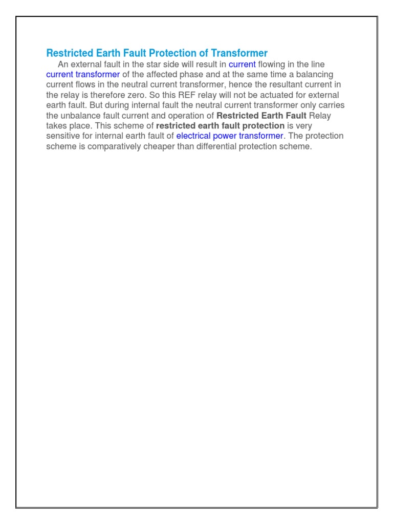 Restricted Earth Fault Protection of Transformer | PDF
