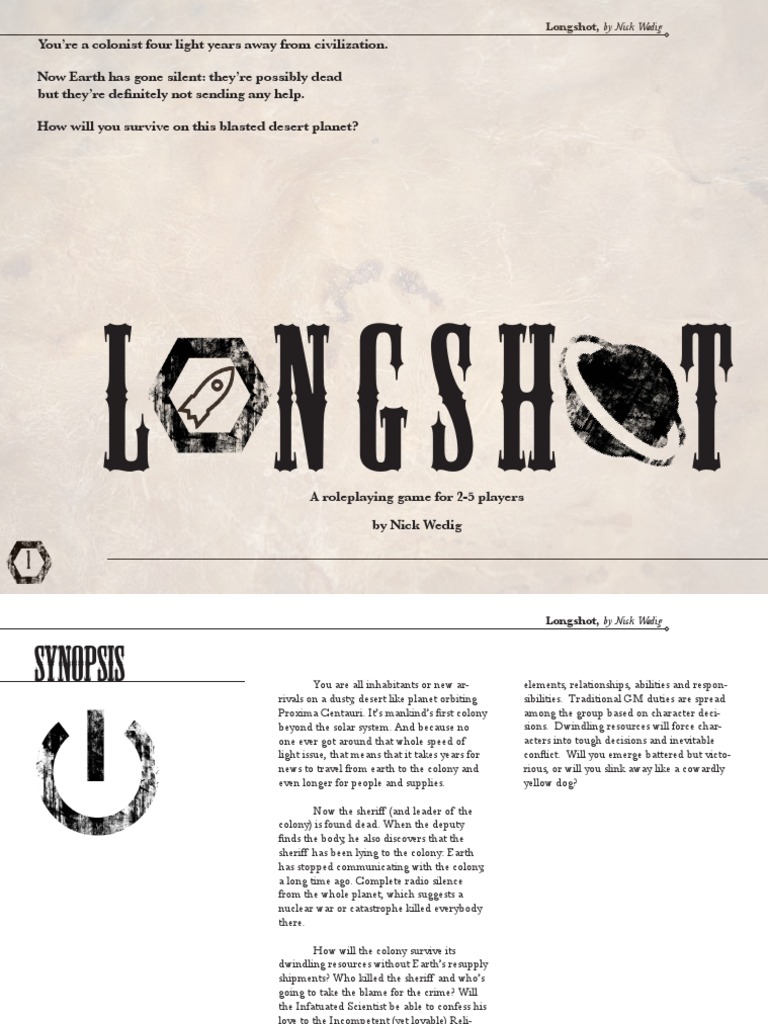 L NGSH T: Longshot, by Nick Wedig | PDF | Solar System | Role Playing Games