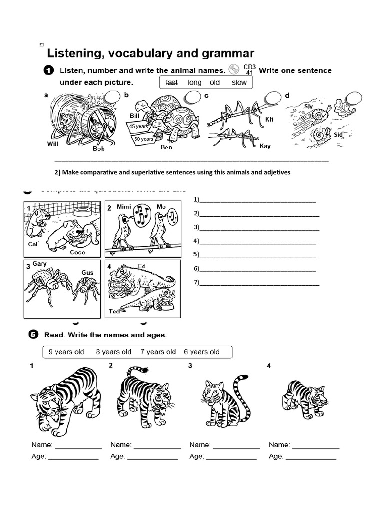 2) Make Comparative and Superlative Sentences Using This Animals and ...