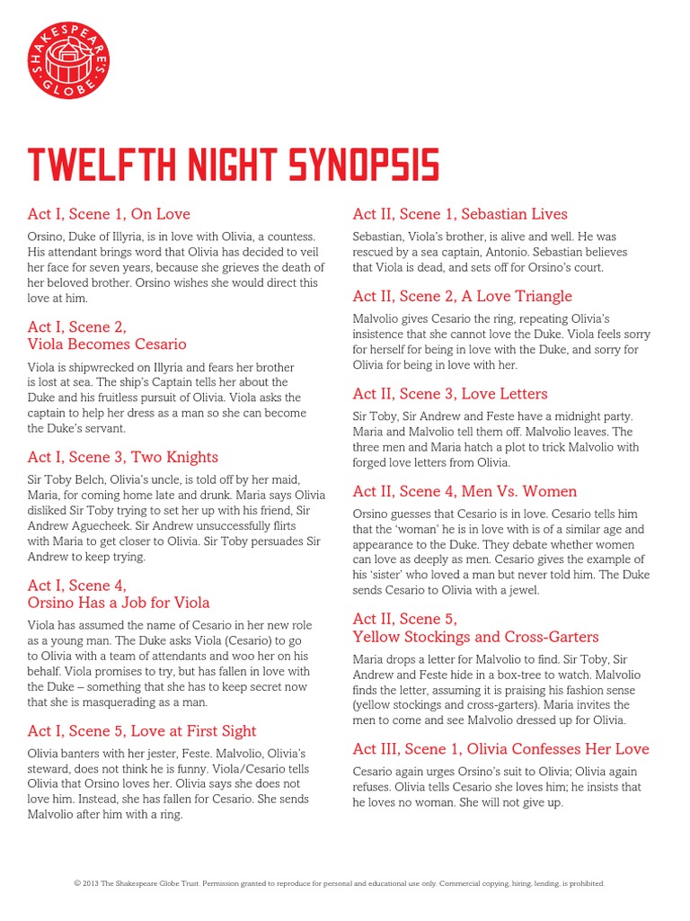 Twelfth Night Synopsis Edited | PDF | Twelfth Night | Shakespearean ...