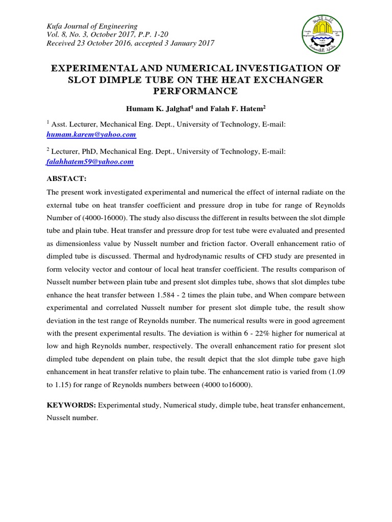 Dimples | PDF | Heat Transfer | Reynolds Number