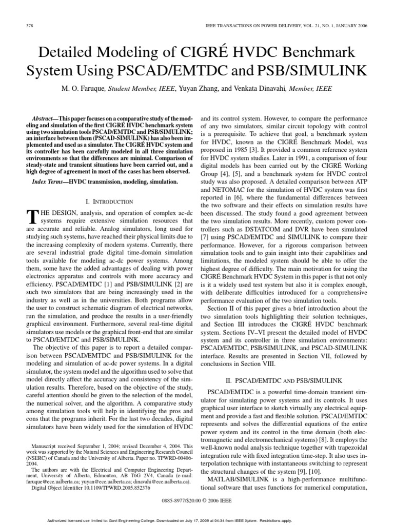 Detailed Modeling of CIGRÉ HVDC Benchmark System Using PSCADEMTDC and ...