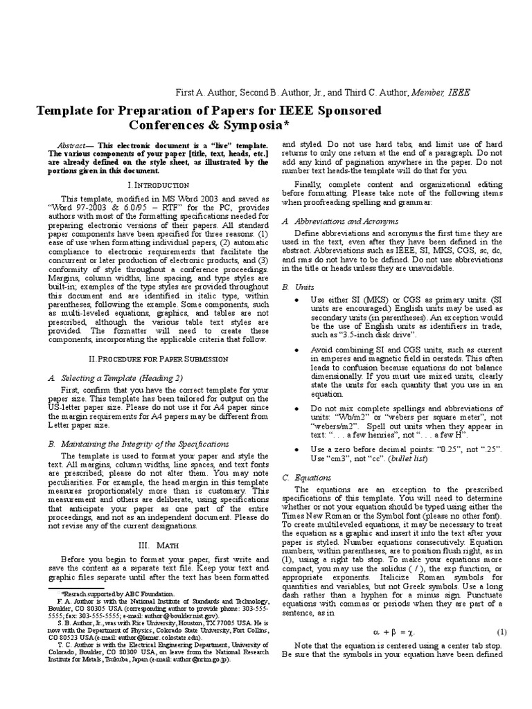 Template For Preparation of Papers For IEEE Sponsored Conferences & Symposia | PDF | Bracket ...